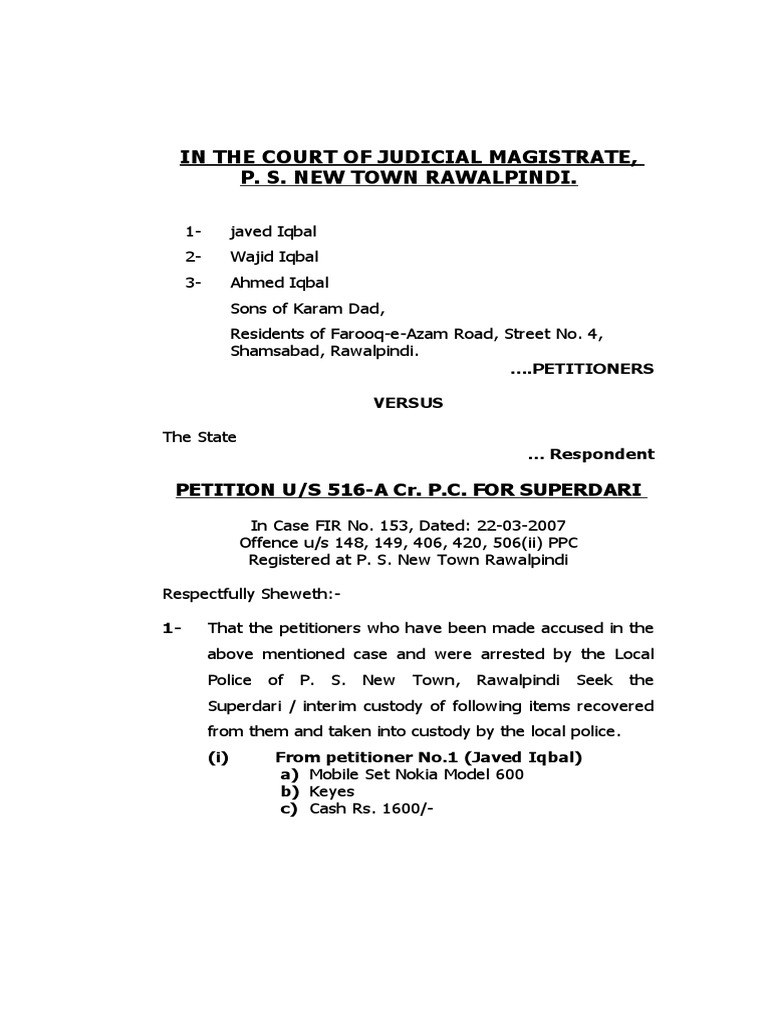 Superdari Application Under Section 516-A | PDF | Affidavit | Judiciaries