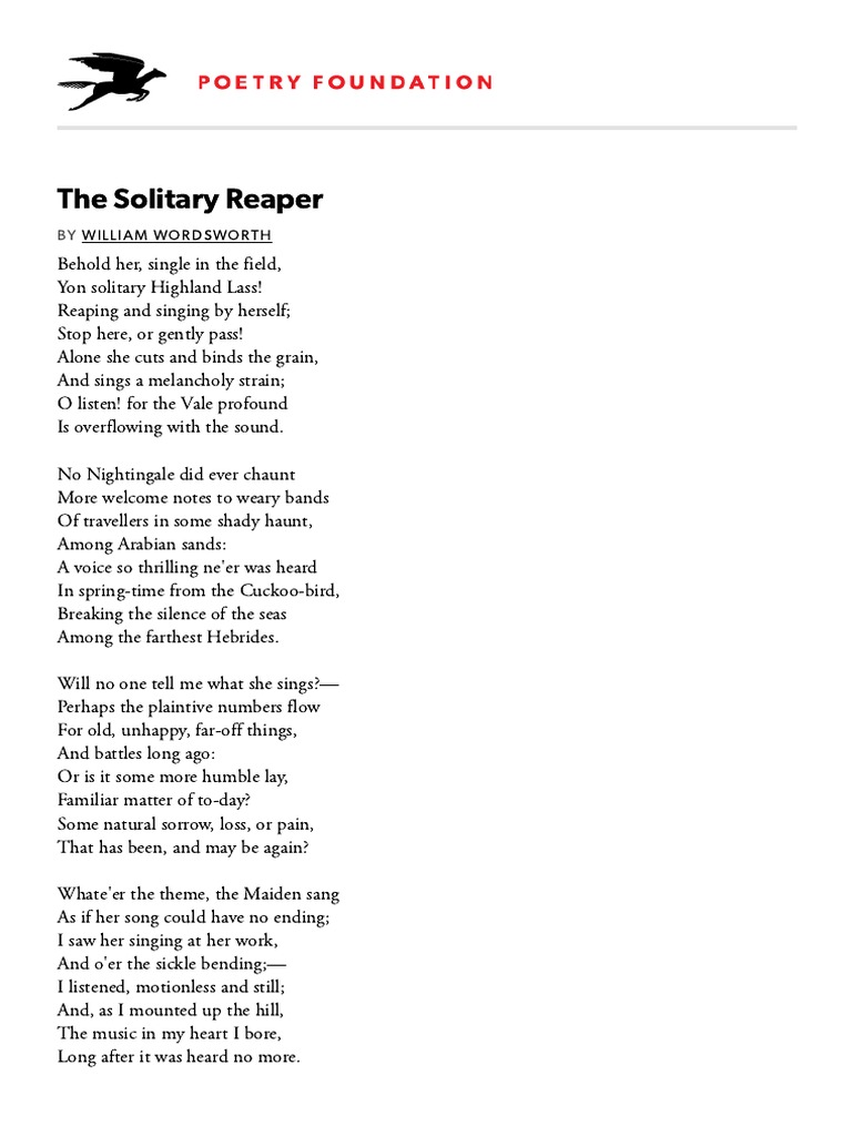 The Solitary Reaper by William Wordsworth - Poetry Foundation | PDF