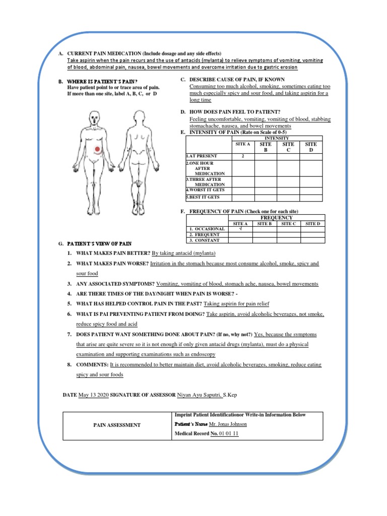 Pain Assessment Form | PDF | Nausea | Vomiting