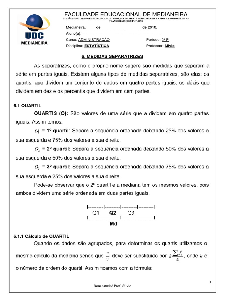 100520180959326-Medidas Separatrizes Alunos | PDF | Cálculo | Analise ...
