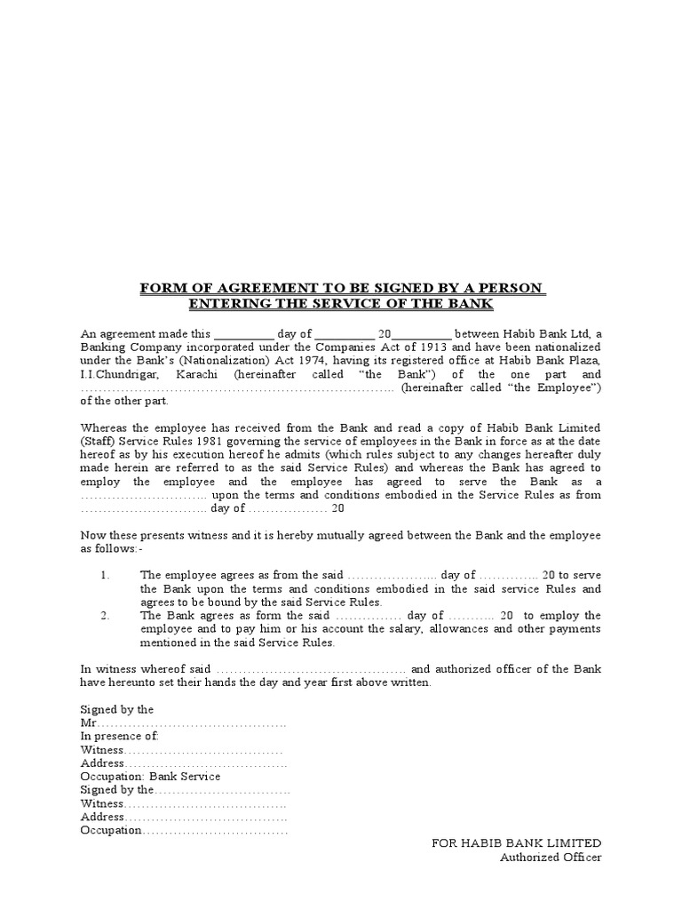 Form of Agreement To Be Signed by A Person Entering The Service of The ...