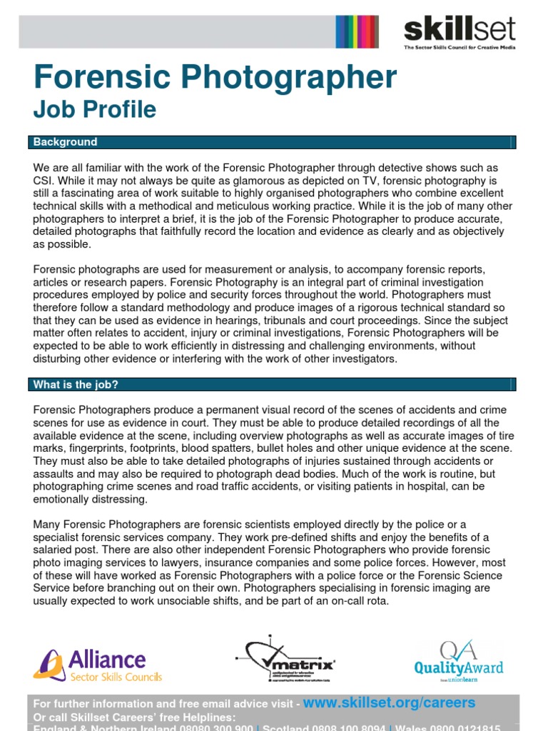 Forensic Photographer: Job Profile | PDF | Forensic Science | Digital ...