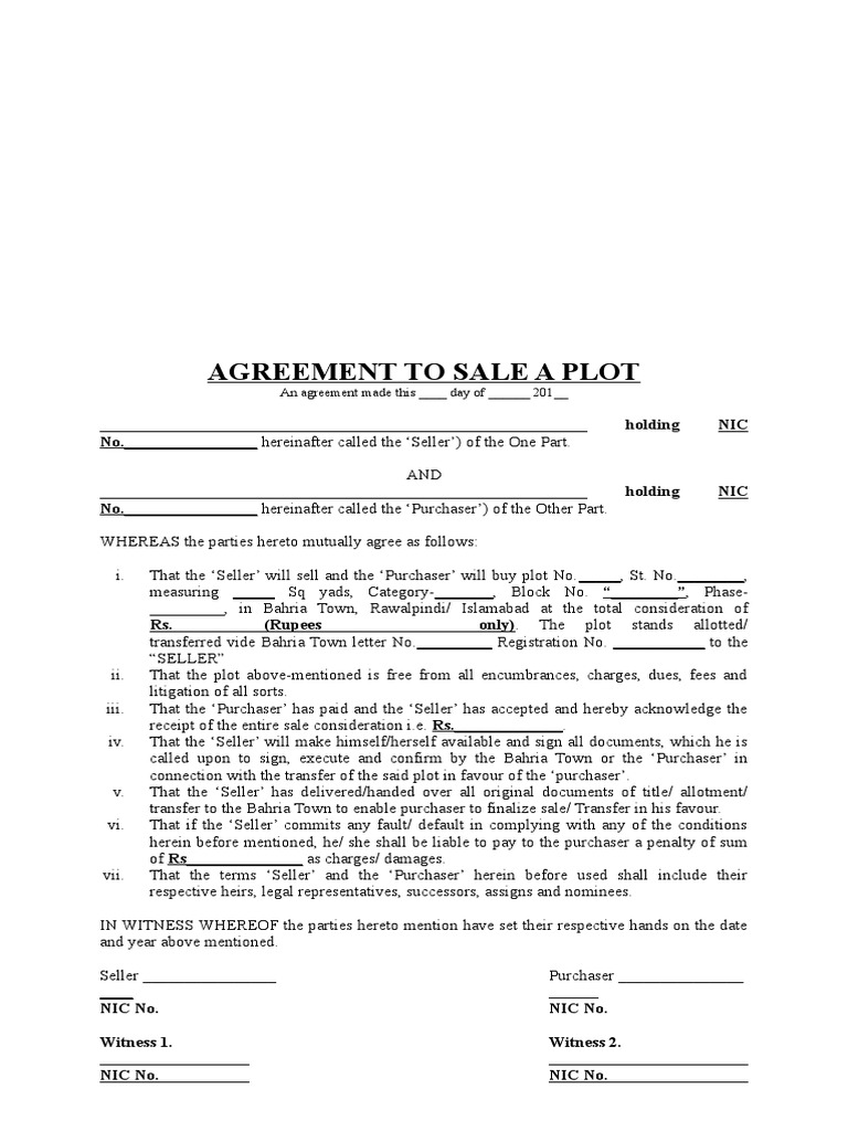 Plot Sale Agreement Template | PDF | Business Law | Social Institutions