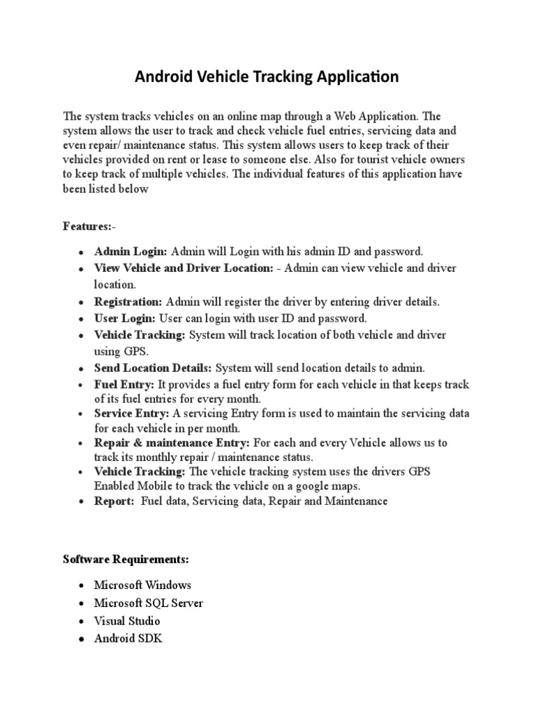Android Vehicle Tracking Application: Microsoft Windows Microsoft SQL ...