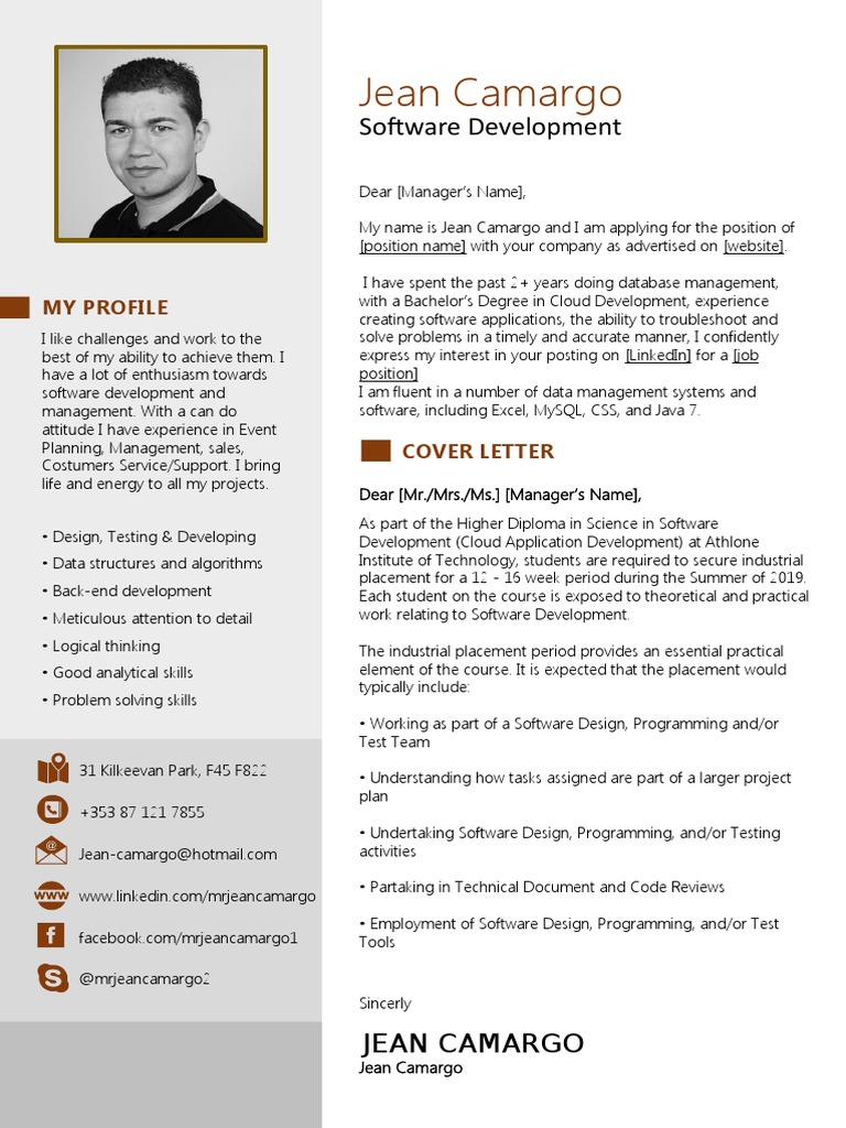 One Page Resune Template | PDF | Supply Chain | Cloud Computing