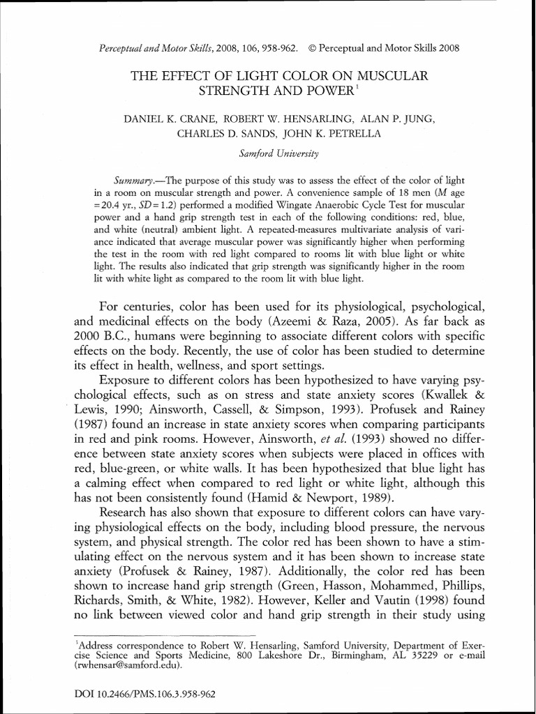 THE AND: Effect of Light Color On Muscular Strength Power' | PDF ...