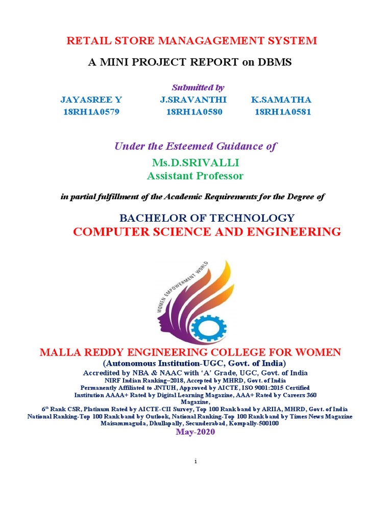 A Mini Project Report On DBMS: Computer Science and Engineering | PDF | Database Transaction ...