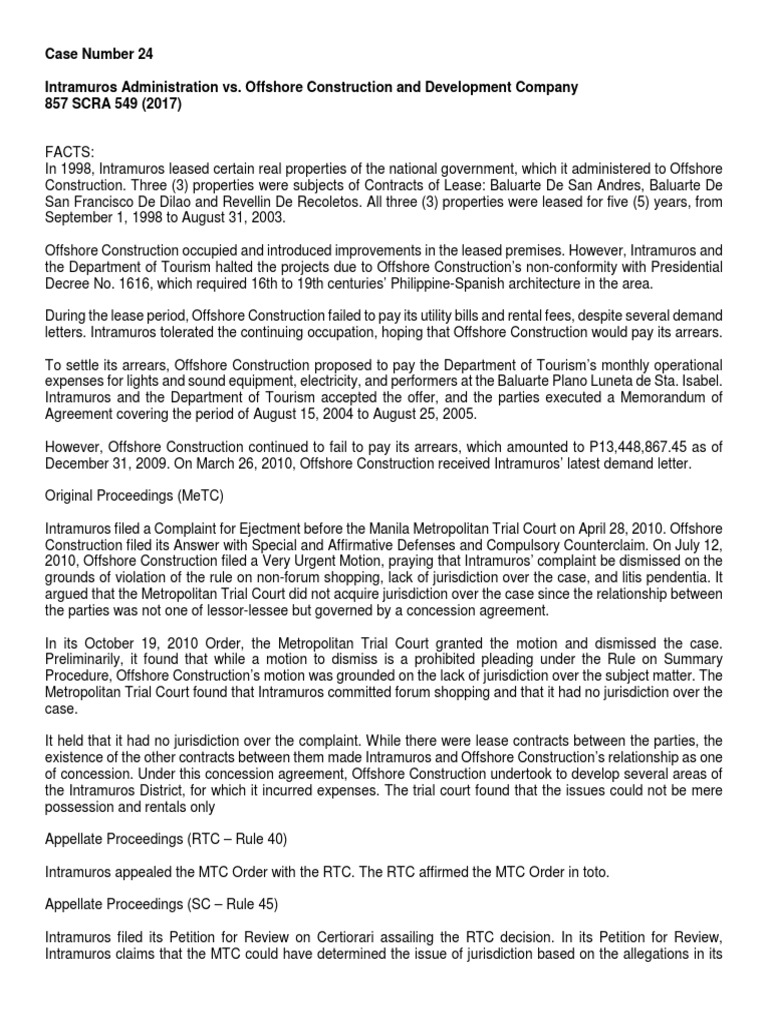 Intramuros Ejectment Case Jurisdiction | PDF | Complaint | Trials