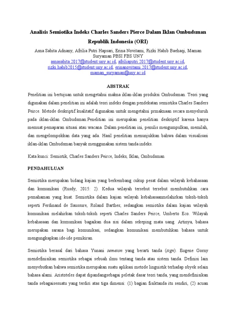 Analisis Semiotika Indeks Charles Sanders Pierce Dalam Iklan Ombudsman ...