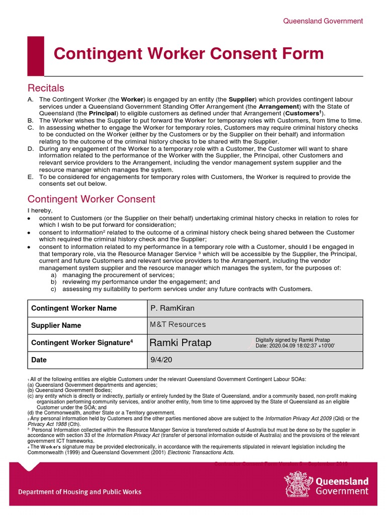 Contingent Workforce - Worker Consent Form v4.2 | PDF | Criminal Record ...