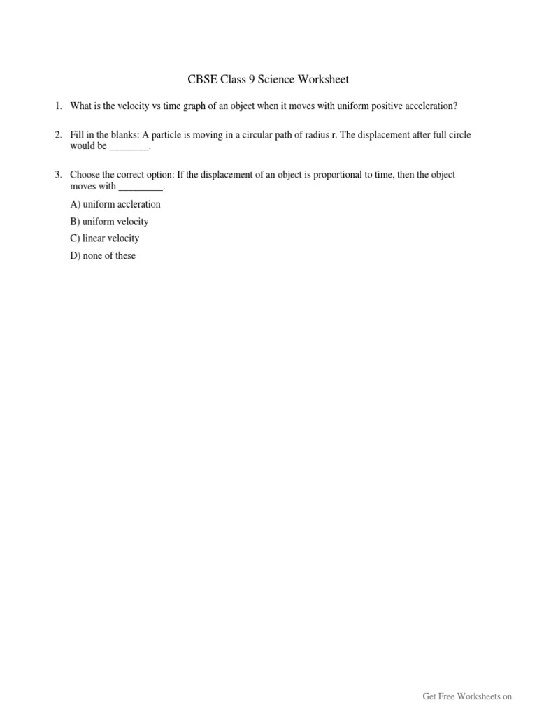 CBSE Class 9 Science Worksheet: Get Free Worksheets On | PDF ...