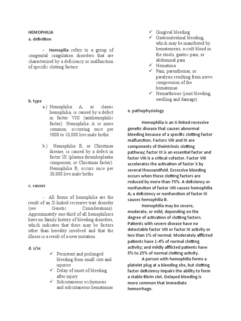 Understanding Hemophilia: Types and Care | PDF | Coagulation | Bleeding