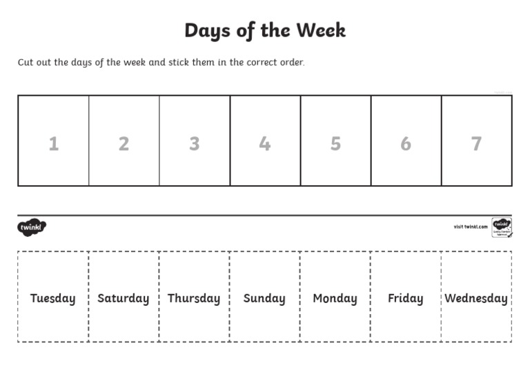 days of the week cut and stick