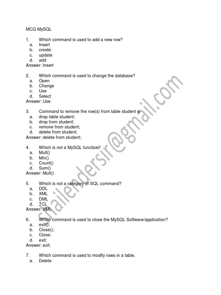 MCQ MySQL | PDF