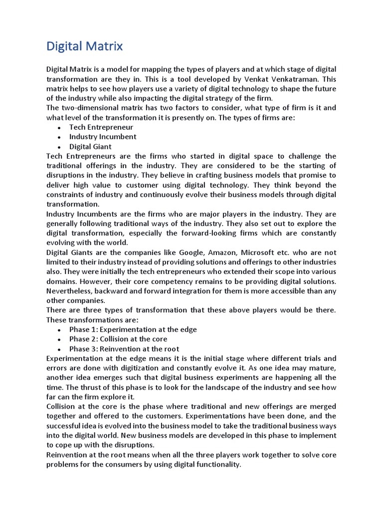 Digital Matrix | PDF | Business Model | Entrepreneurship