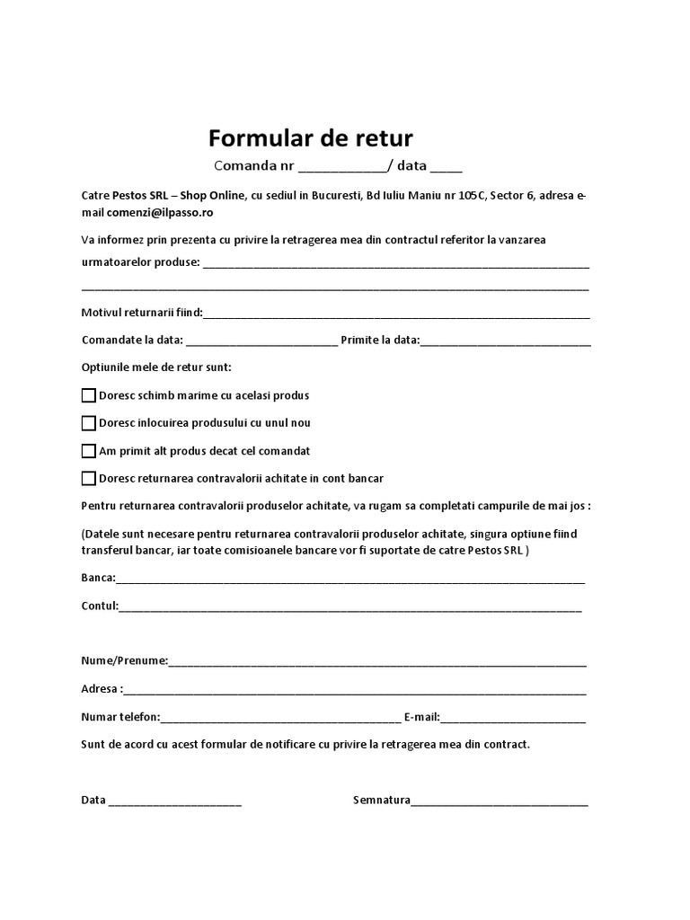Formular Retur Il Passo PDF | PDF