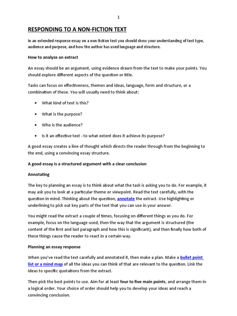 Responding To A Non-Fiction Text: How To Analyze An Extract | PDF ...