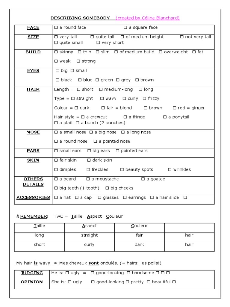 Describing Somebody Face: (Created by Céline Blanchard) | PDF
