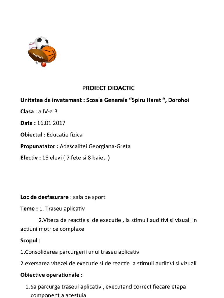 Proiect Didactic Educatie Fizica | PDF