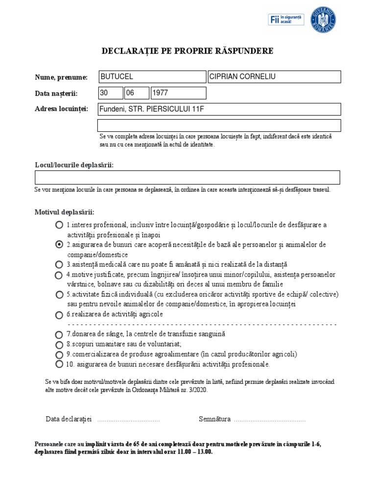 Model Declaratie | PDF