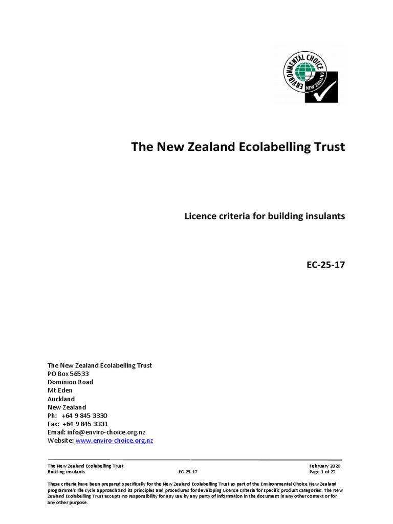 The New Zealand Ecolabelling Trust: Licence Criteria For Building ...