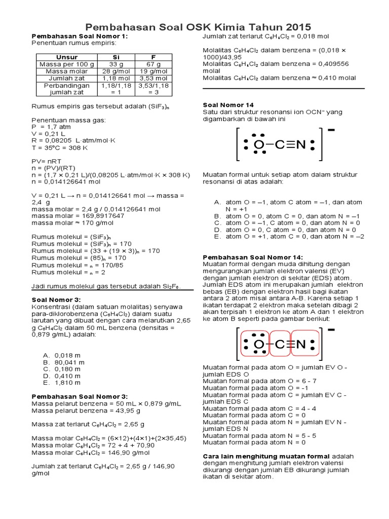 Pembahasan Soal OSK Kimia Tahun 2015 | PDF