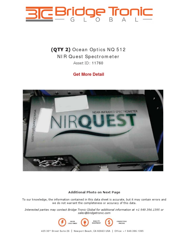 Ocean Optics NQ 512 NIR Quest Spectrometer | PDF