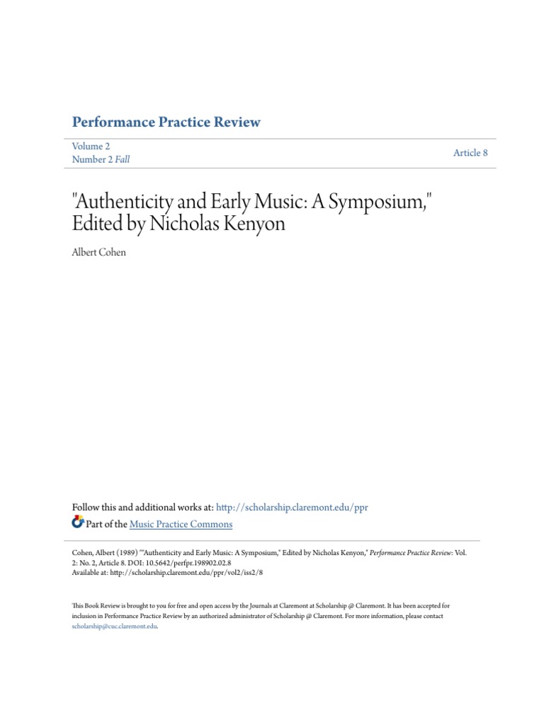 "Authenticity and Early Music - A Symposium," Edited by Nicholas Kenyon ...