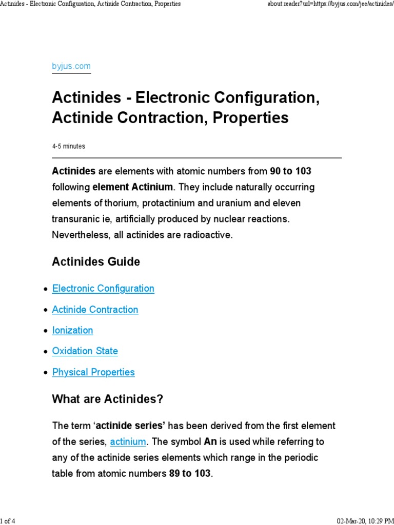 Actinides - Electronic Configuration, Actinide Contraction, Properties ...