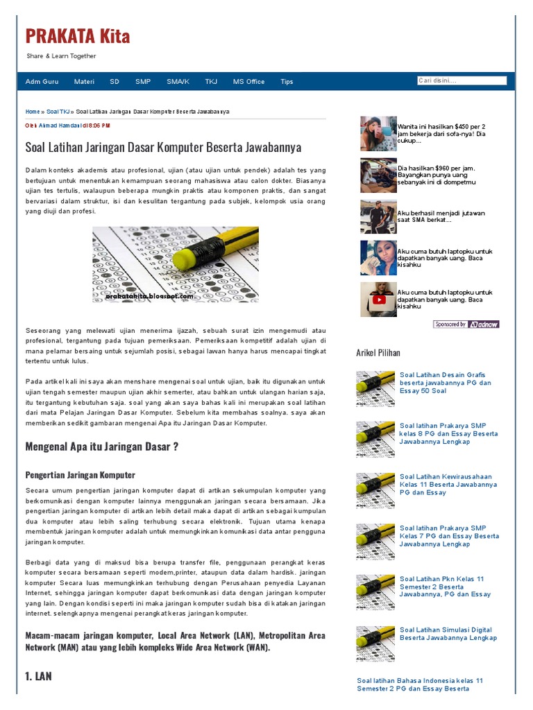Soal Latihan Jaringan Dasar Komputer Beserta Jawabannya | PDF