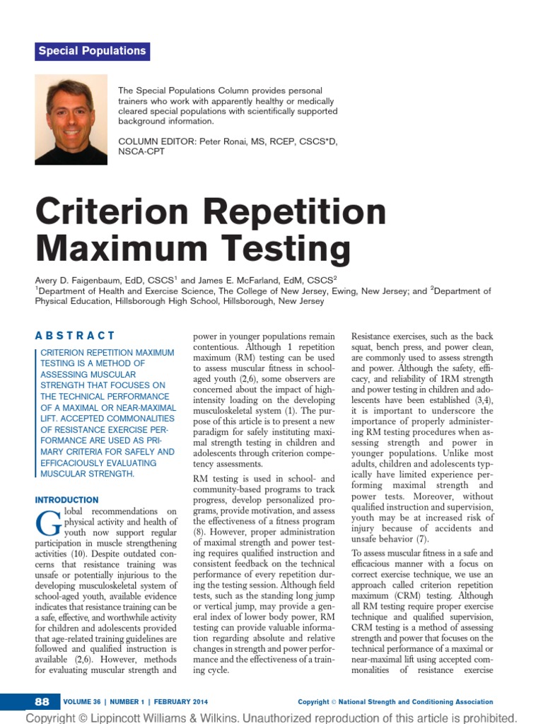 Criterion Repetition Maximum Testing | PDF | Strength Training ...