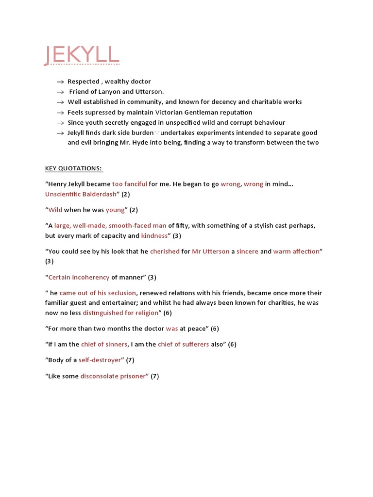 Jekyll and Hyde Character Profiles | PDF | Dr. Jekyll And Mr. Hyde ...