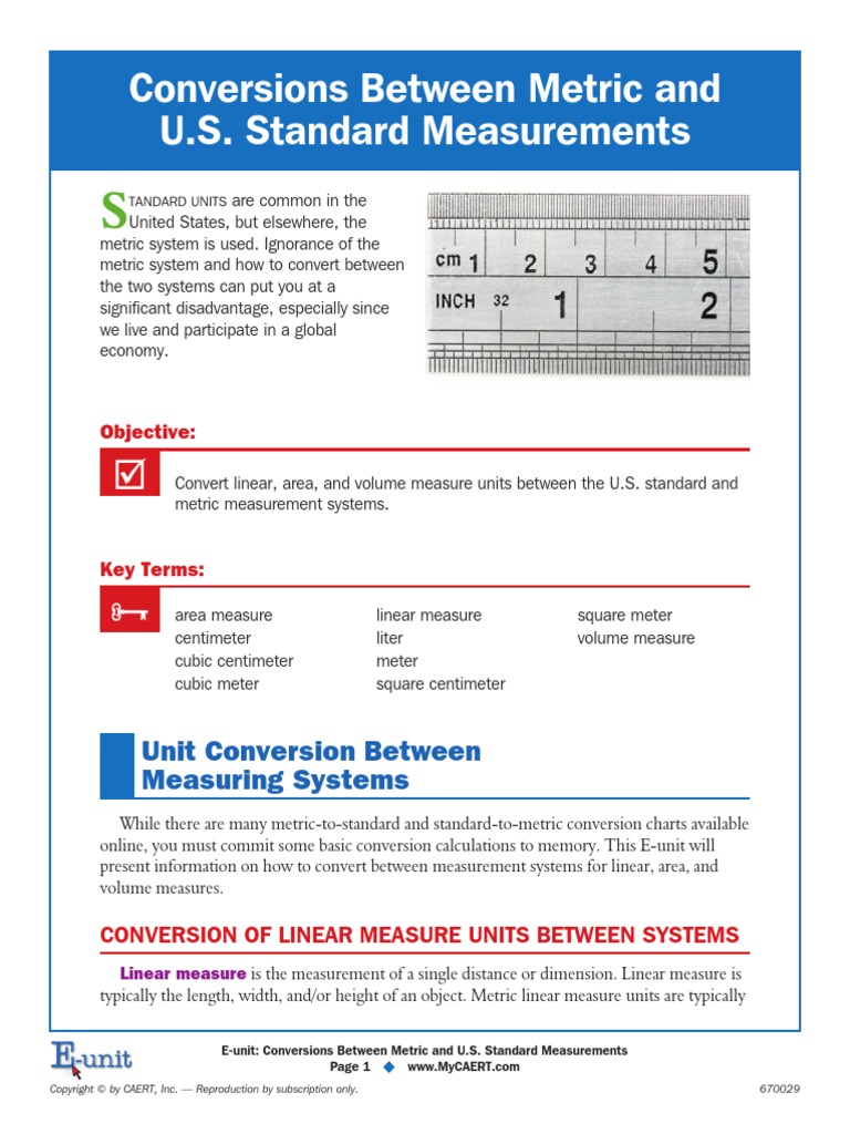 Conversions Between Metric and US Std. Measurements | PDF | Volume ...