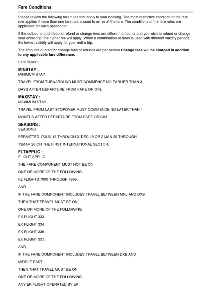 Emirates Specifications | PDF | Fare | Fee