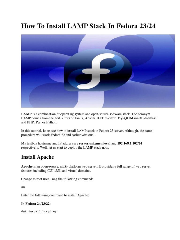 How To Install LAMP Stack in Fedora 23/24 | PDF | Apache Http Server ...