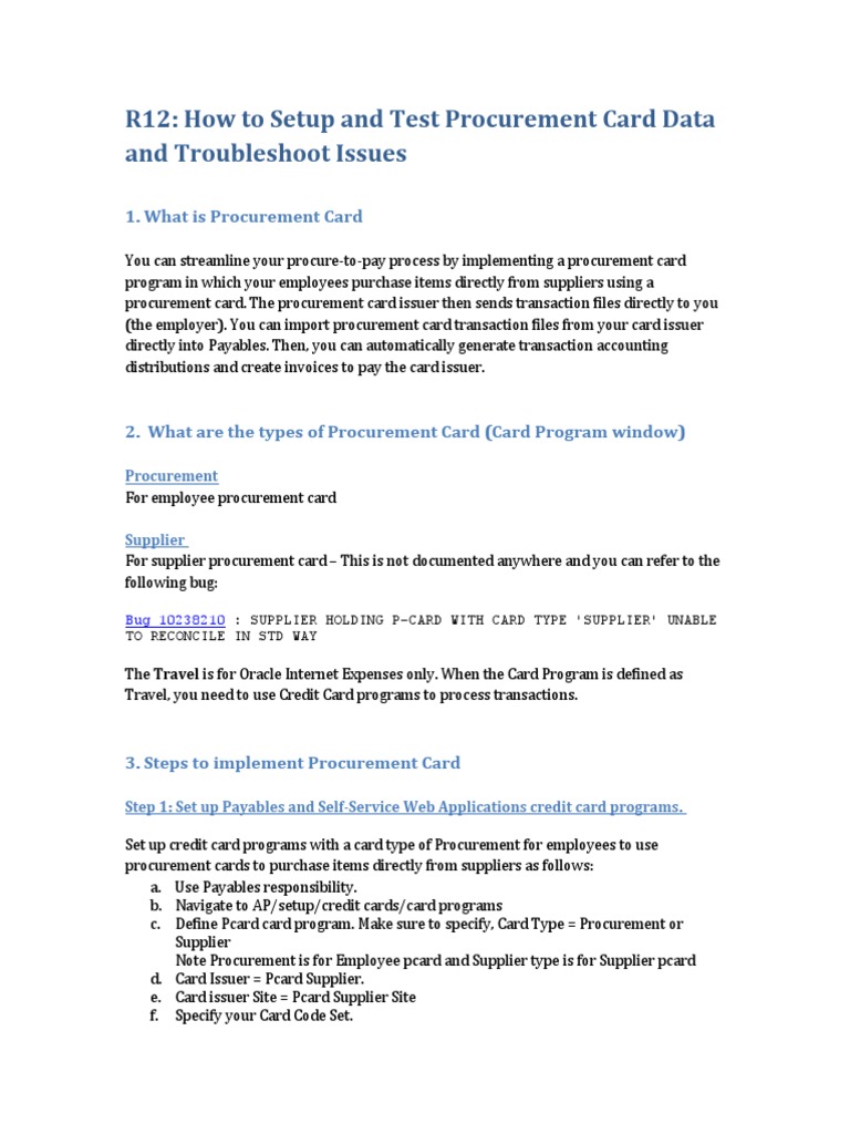 R12: How To Setup and Test Procurement Card Data and Troubleshoot ...