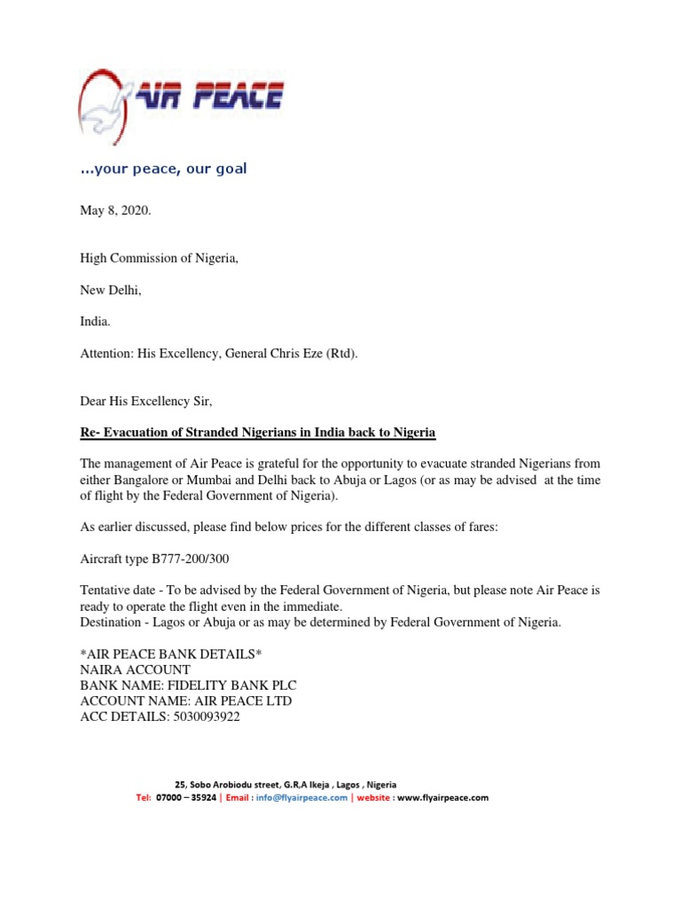 Air Peace Letter To New Delhi | PDF | Nigeria | Baggage