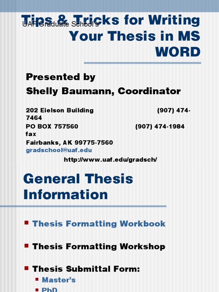 Tips & Tricks For Writing Your Thesis in MS Word: Presented by Shelly ...