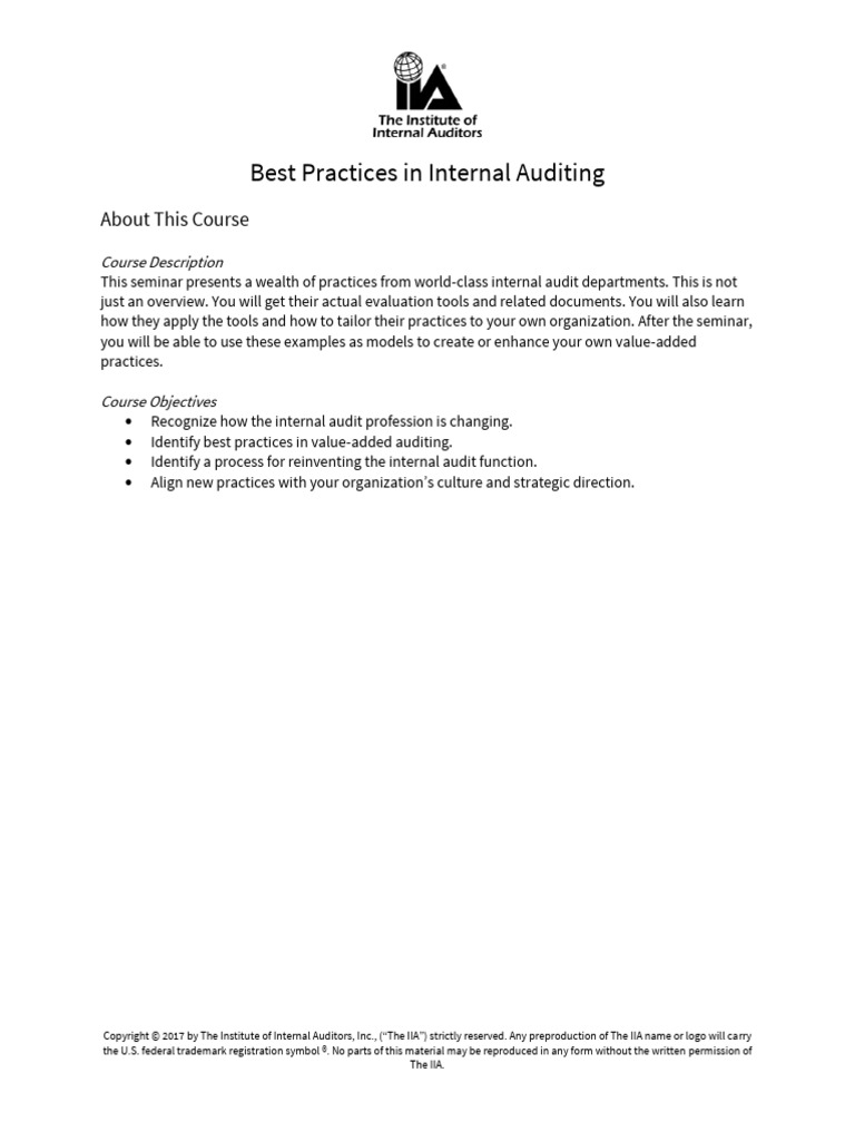 Best Practices in Internal Auditing: About This Course | Download Free ...