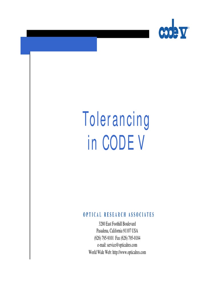 Tolerancing in Code V: 3280 East Foothill Boulevard Pasadena ...