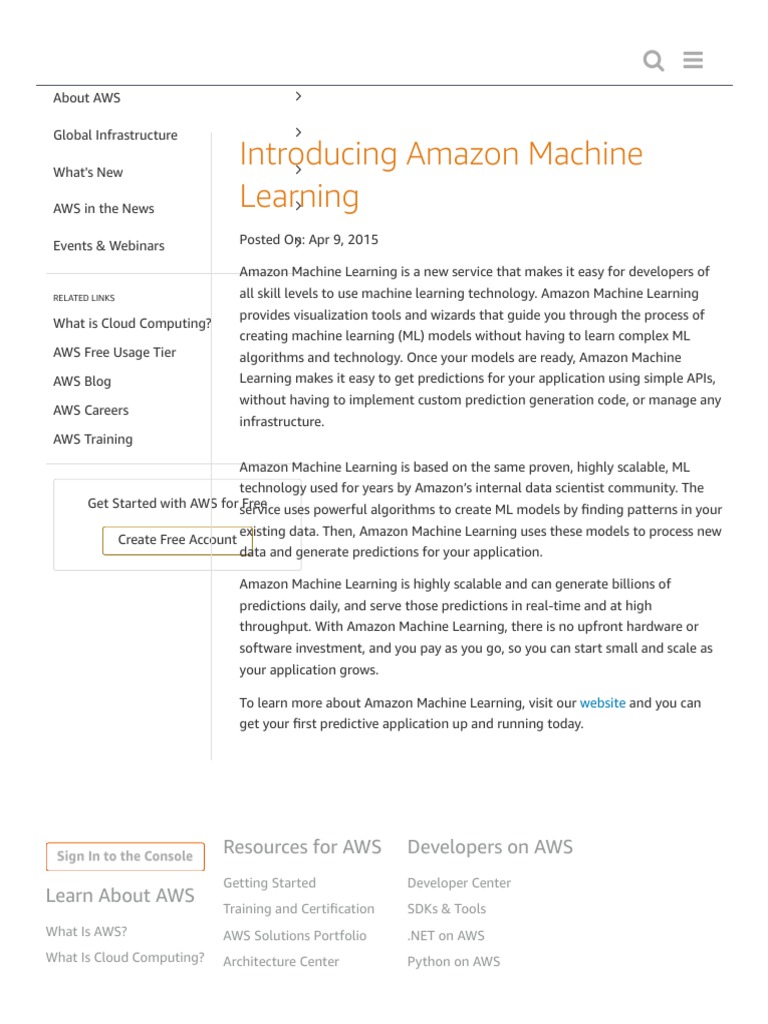 Introducing Amazon Machine Learning | PDF | Amazon Web Services | Machine Learning