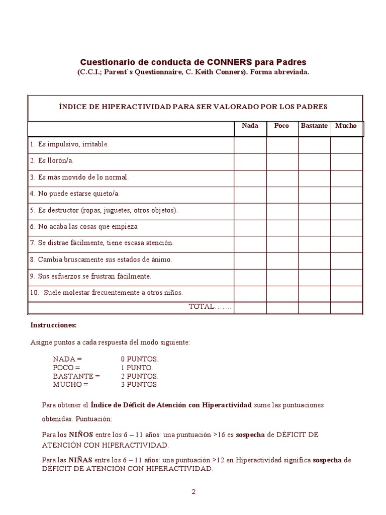 Escala-de-Conners para TDAH | PDF | Desorden hiperactivo y deficit de ...