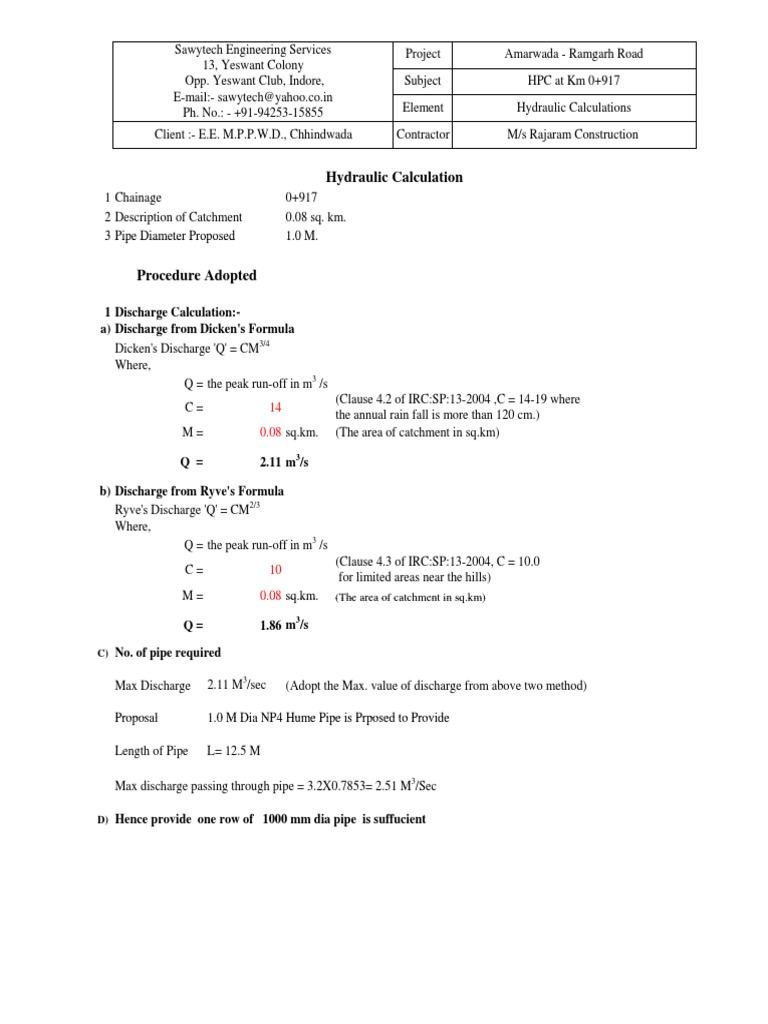HPC Calculation Sheet | PDF | Hydrology | Water