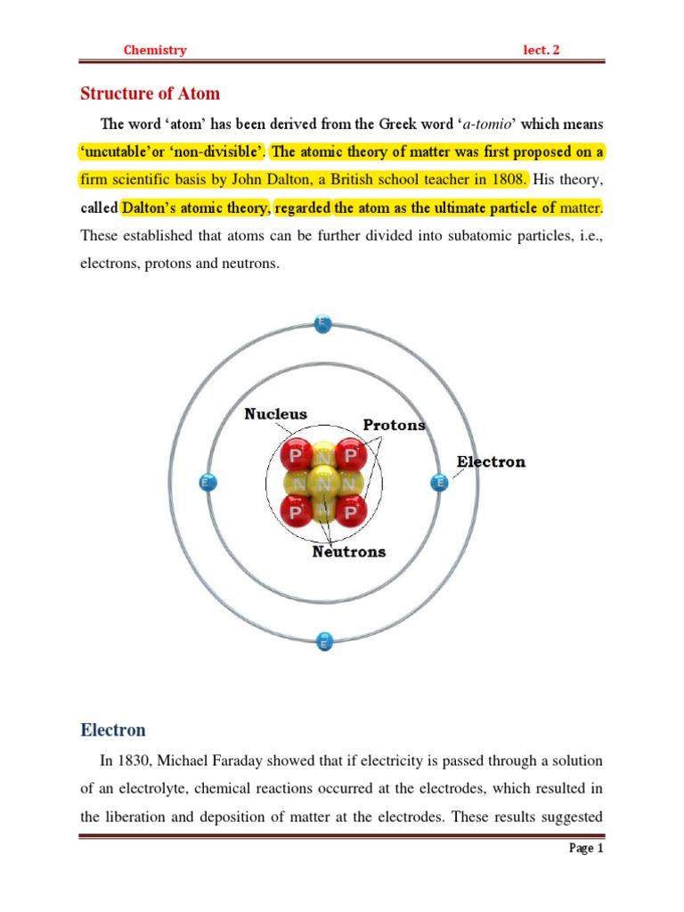 Structure of Atom & Subatomic Particles | PDF | Isotope | Atomic Nucleus