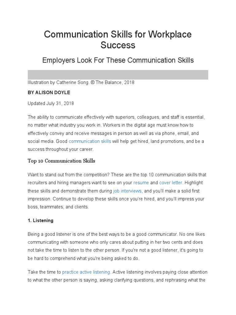 Communication Skills For Workplace Successn Tips | PDF | Nonverbal ...