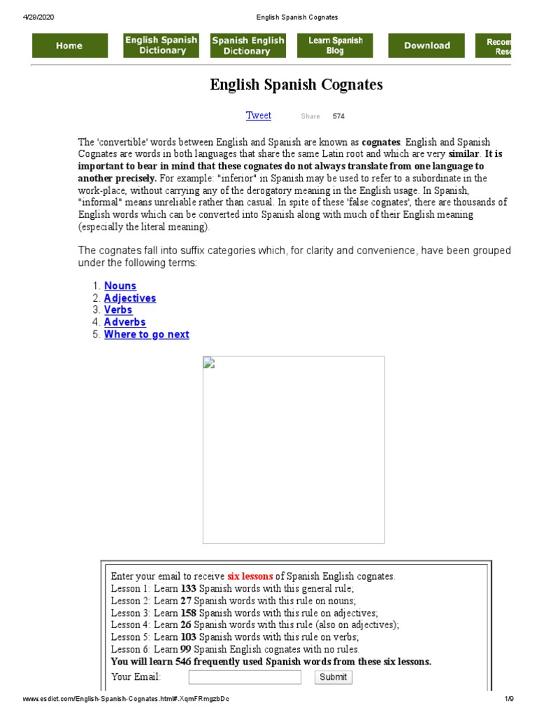 #English Spanish Cognates | PDF | English Language | Adjective