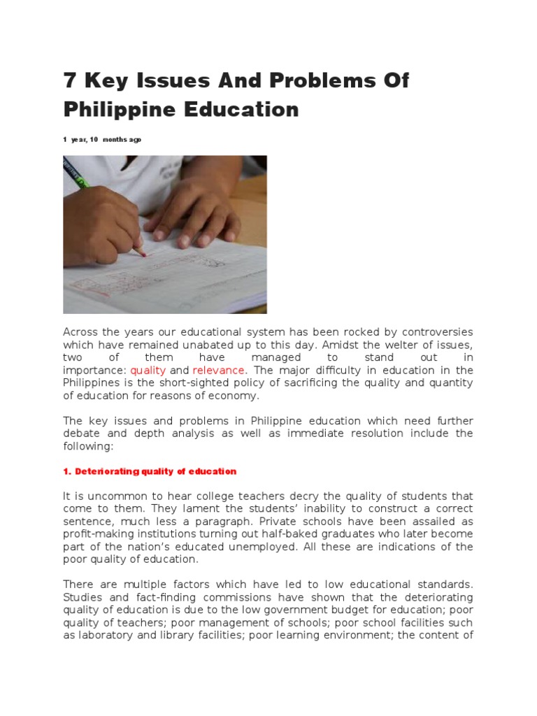 Key Issues in Philippine Education | PDF | No Child Left Behind Act ...