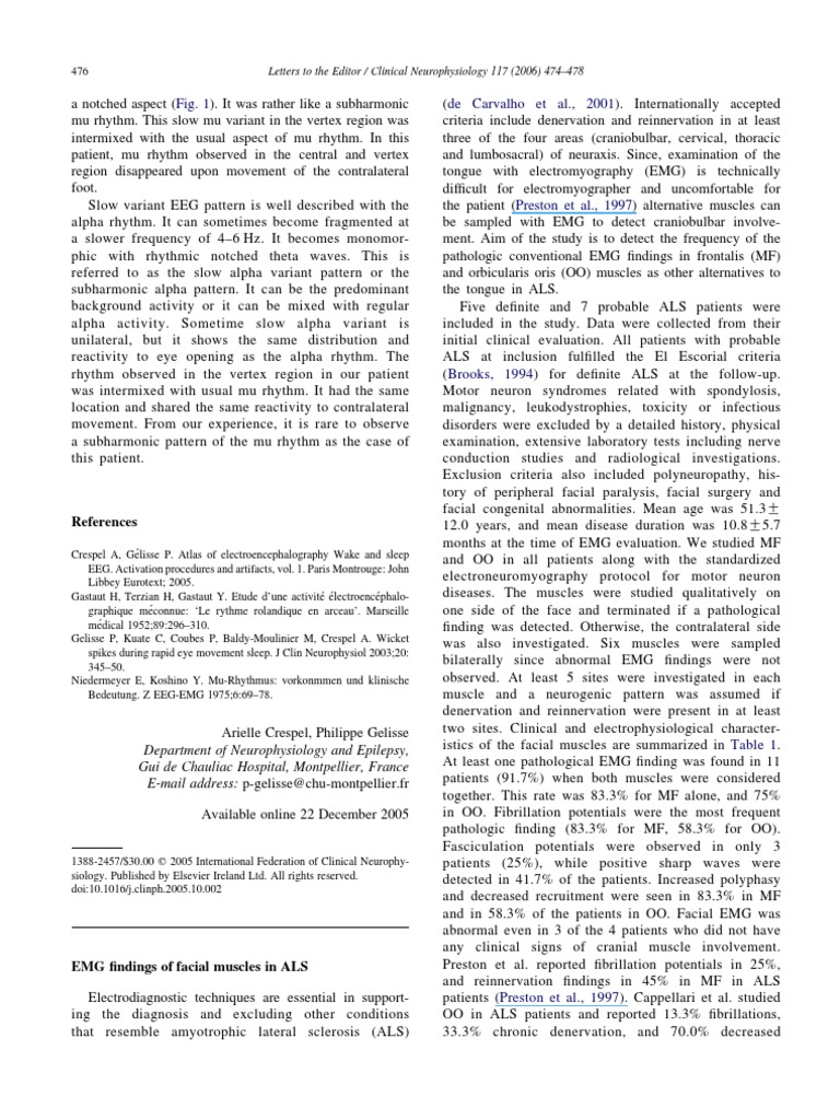 EMG Findings of Facial Muscles in ALS PDF | PDF | Electromyography ...