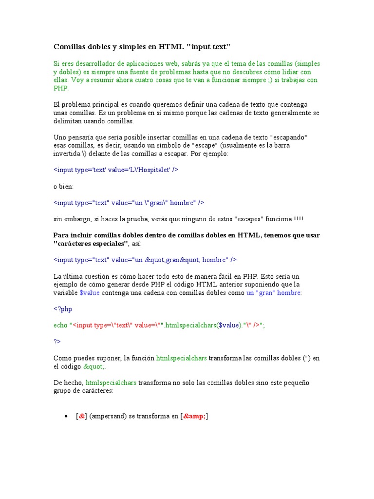 Comillas Dobles y Simples en HTML | PDF | Php | HTML