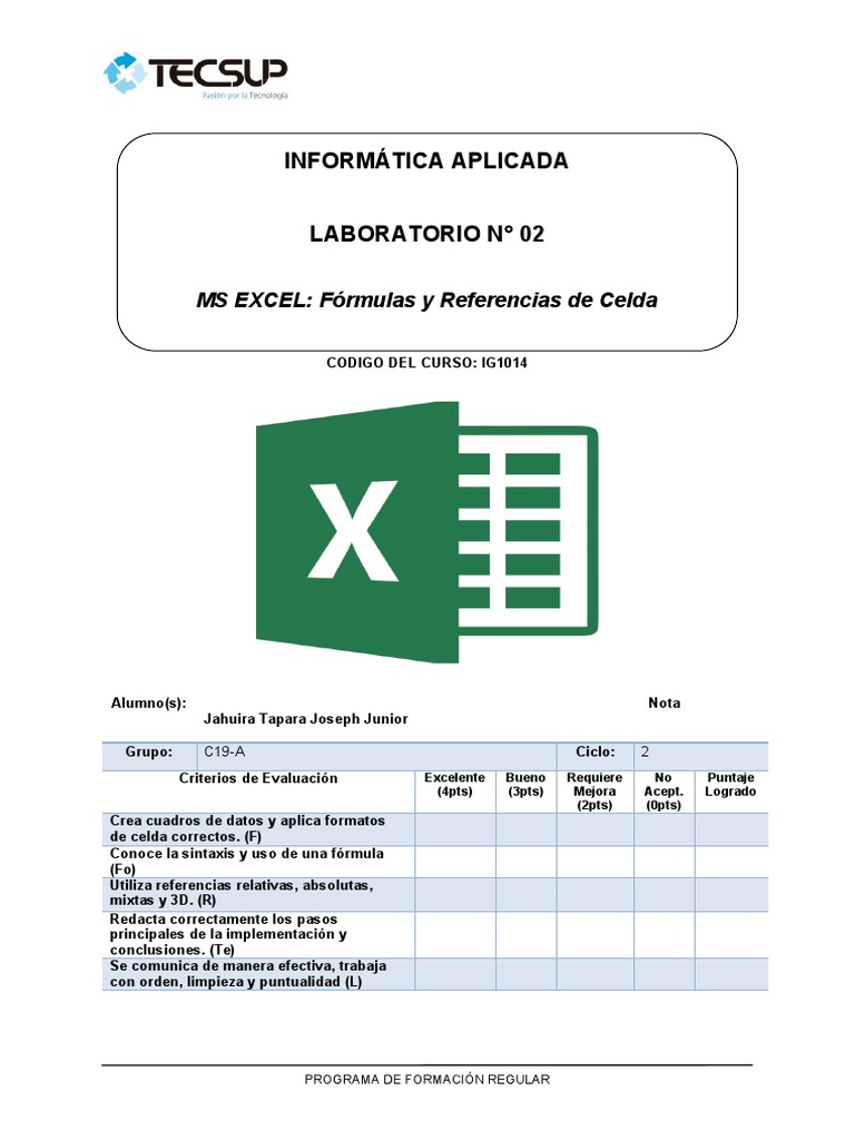 Lab02 - Fórmulas y Referencia de Celda | PDF | Laboratorios | Microsoft Excel
